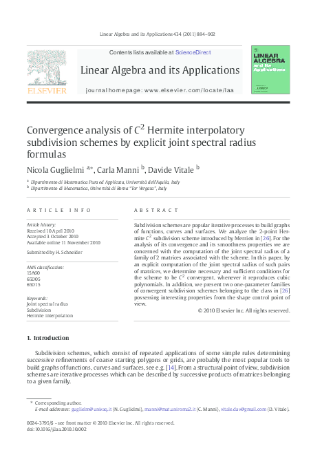 (PDF) Convergence analysis of Hermite interpolatory subdivision schemes by explicit joint ...