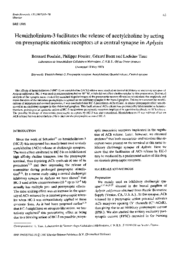 (PDF) Hemicholinium-3 facilitates the release of acetylcholine by ...