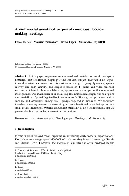 (PDF) A multimodal annotated corpus of consensus decision making meetings