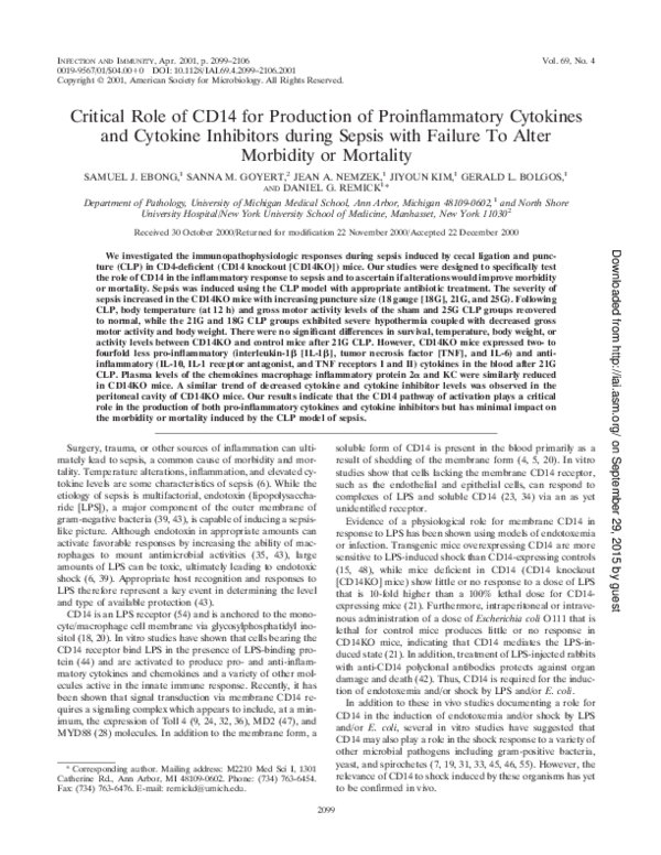 (PDF) Critical Role of CD14 for Production of Proinflammatory Cytokines ...