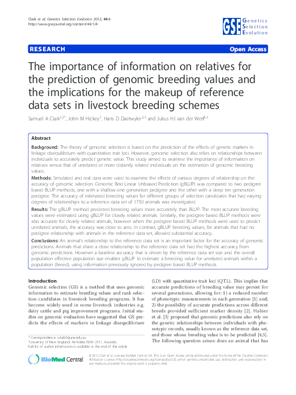 (PDF) The importance of information on relatives for the prediction of genomic breeding values ...