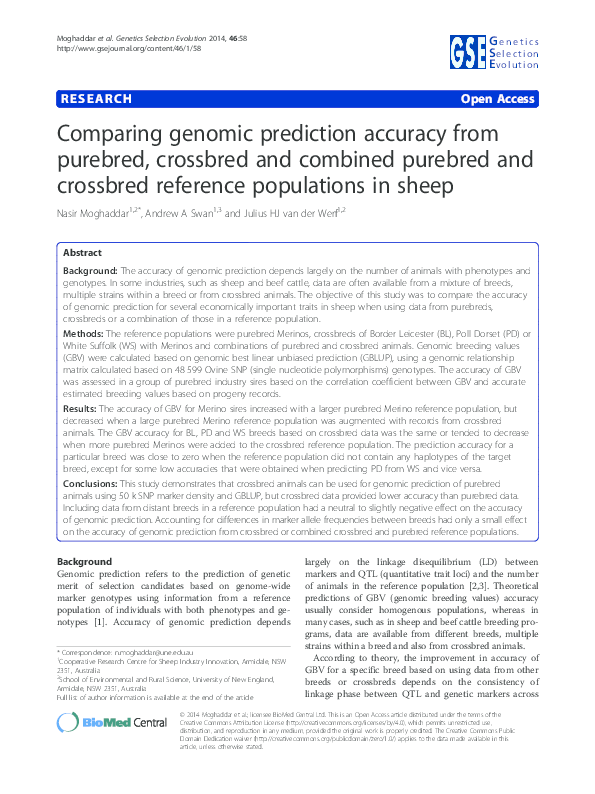 Pdf Comparing Genomic Prediction Accuracy From Purebred Crossbred