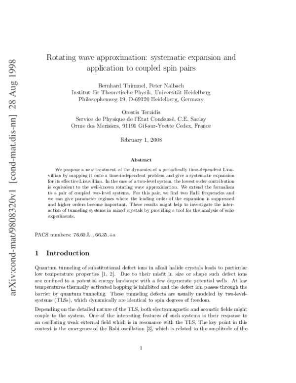 Pdf Rotating Wave Approximation Systematic Expansion And Application