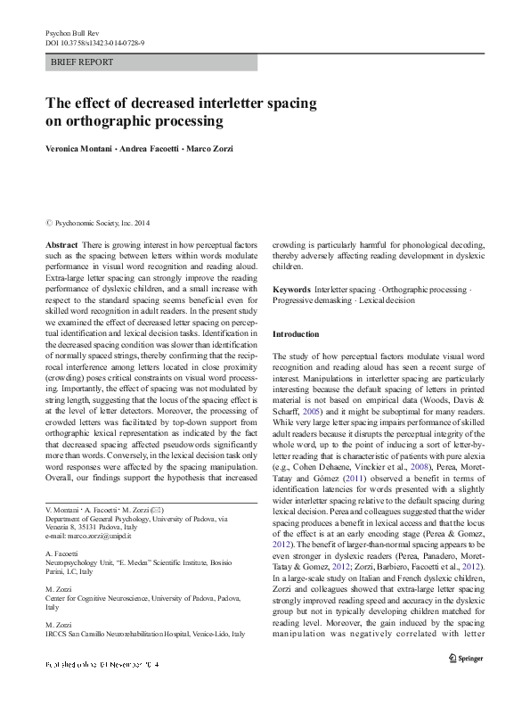 (PDF) The effect of decreased interletter spacing on orthographic ...