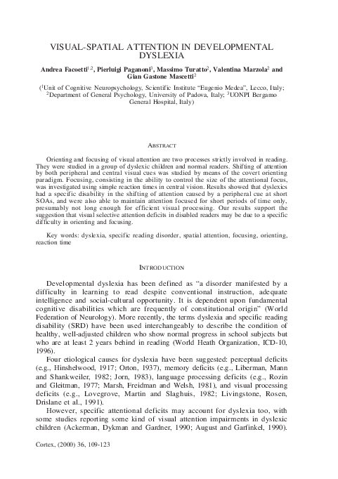 (PDF) Visual-Spatial Attention in Developmental Dyslexia
