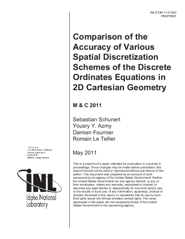 Pdf Comparison Of The Accuracy Of Various Spatial Discretization