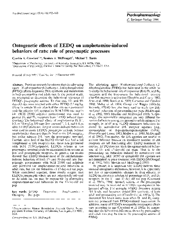 (PDF) Ontogenetic effects of EEDQ on amphetamine-induced behaviors of ...