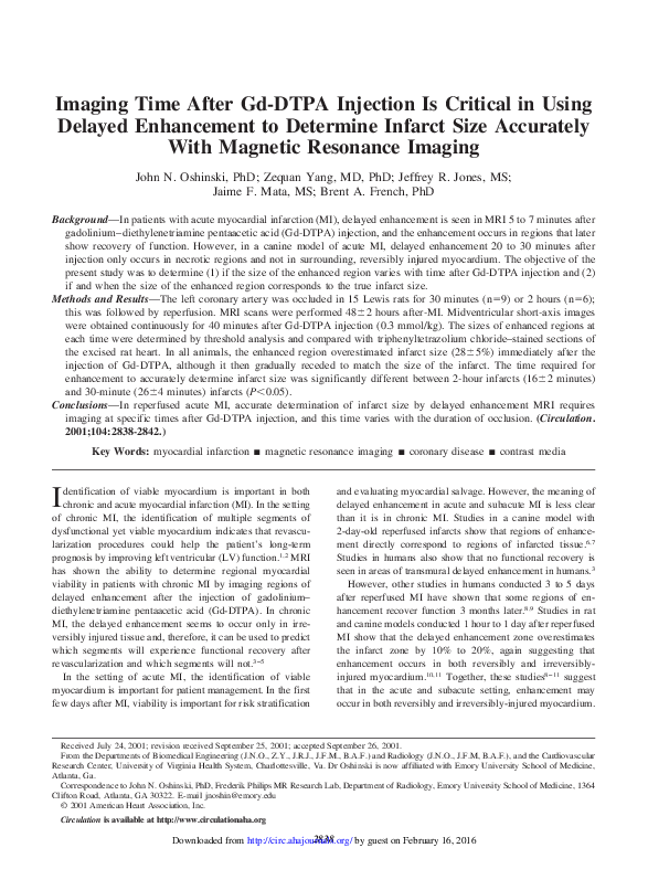 (PDF) Imaging Time After Gd-DTPA Injection Is Critical in Using Delayed ...
