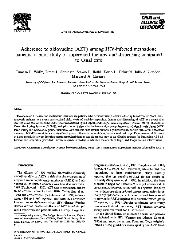 (PDF) Adherence to zidovudine (AZT) among HIV-infected methadone ...