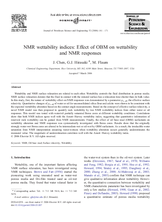 (PDF) NMR wettability indices: Effect of OBM on wettability and NMR ...