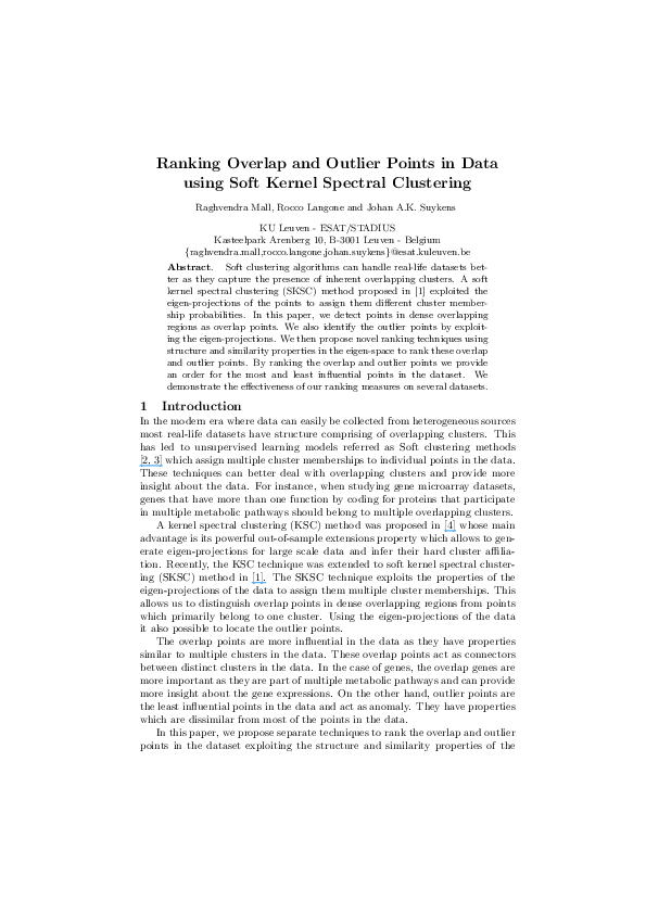 (PDF) Ranking Overlap and Outlier Points in Data using Soft Kernel Spectral Clustering
