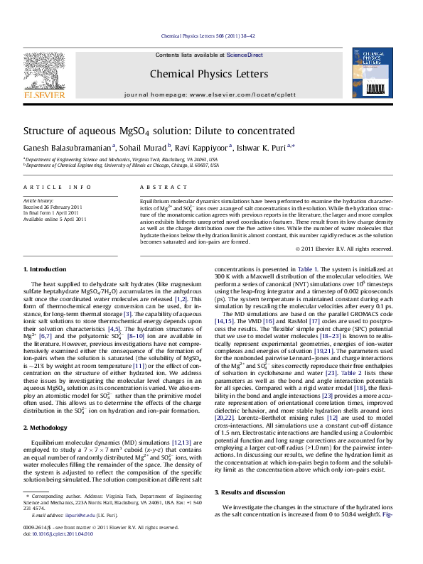 (PDF) Structure of aqueous MgSO4 solution: Dilute to concentrated