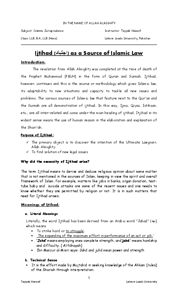 (PDF) Ijtihad and Taqleed