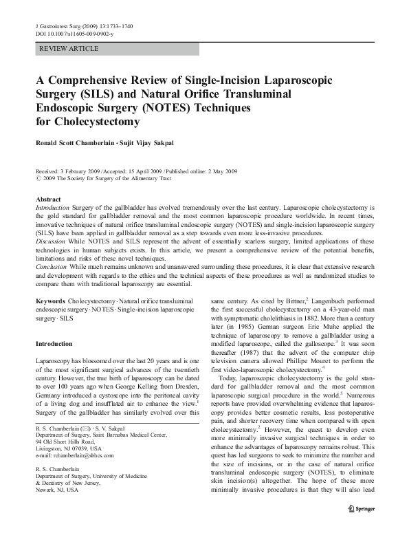 (PDF) A Comprehensive Review of Single-Incision Laparoscopic Surgery (SILS) and Natural Orifice ...
