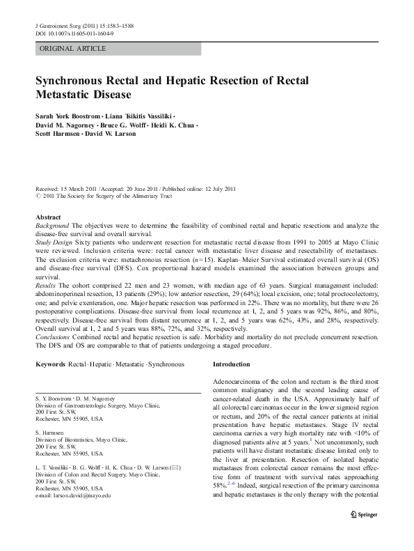 (PDF) Synchronous Rectal and Hepatic Resection of Rectal Metastatic Disease