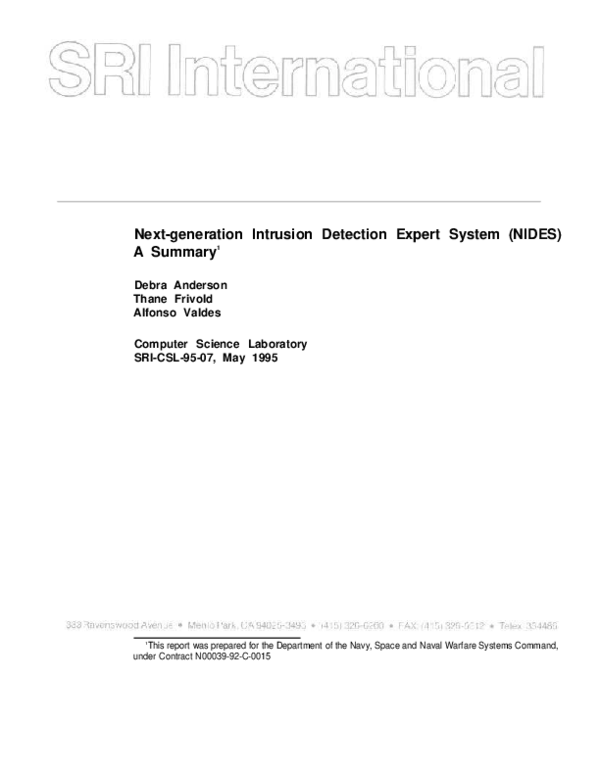 Pdf Next Generation Intrusion Detection Expert System Nides A Summary