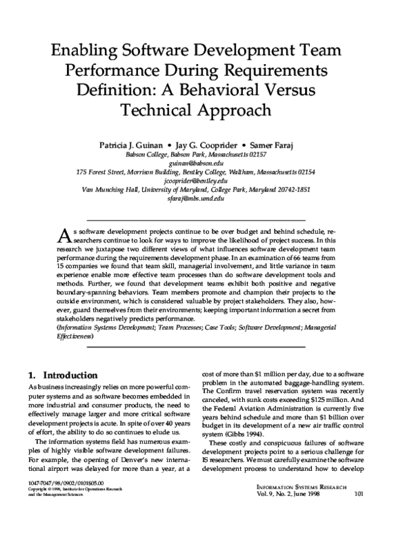 (PDF) Enabling Software Development Team Performance During ...