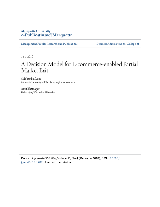 (PDF) A Decision Model for E-commerce-enabled Partial Market Exit