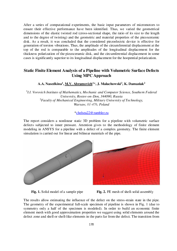 (PDF) Static Finite Element Analysis of a Pipeline with Volumetric Surface Defects using MPC ...