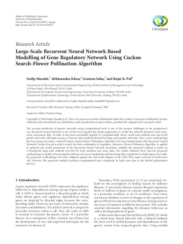 (PDF) Large-Scale Recurrent Neural Network Based Modelling of Gene Regulatory Network Using ...
