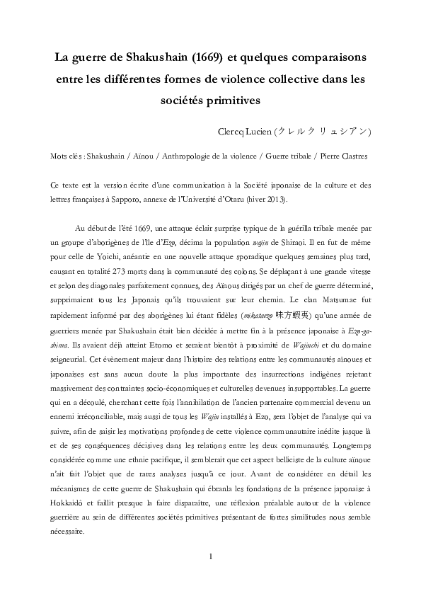 « La guerre de Shakushain à Ezo (1669) et quelques comparaisons entre ...