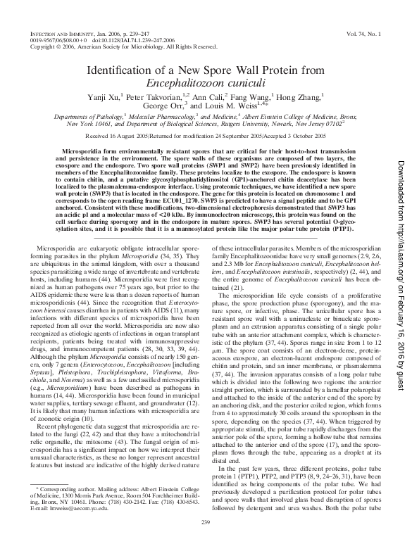 (PDF) Identification of a new spore wall protein from Encephalitozoon ...