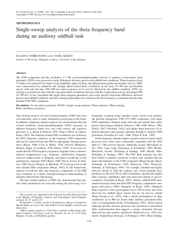 (PDF) Single-sweep analysis of the theta frequency band during an auditory oddball task