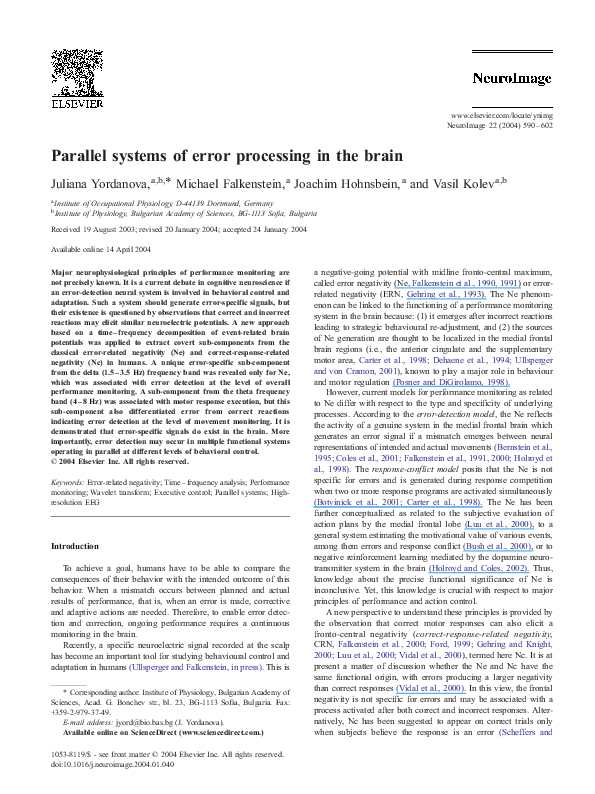 (PDF) Parallel systems of error processing in the brain