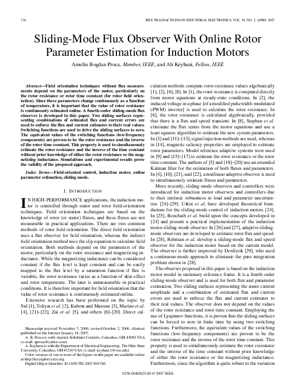 (PDF) Sliding-Mode Flux Observer With Online Rotor Parameter Estimation for Induction Motors