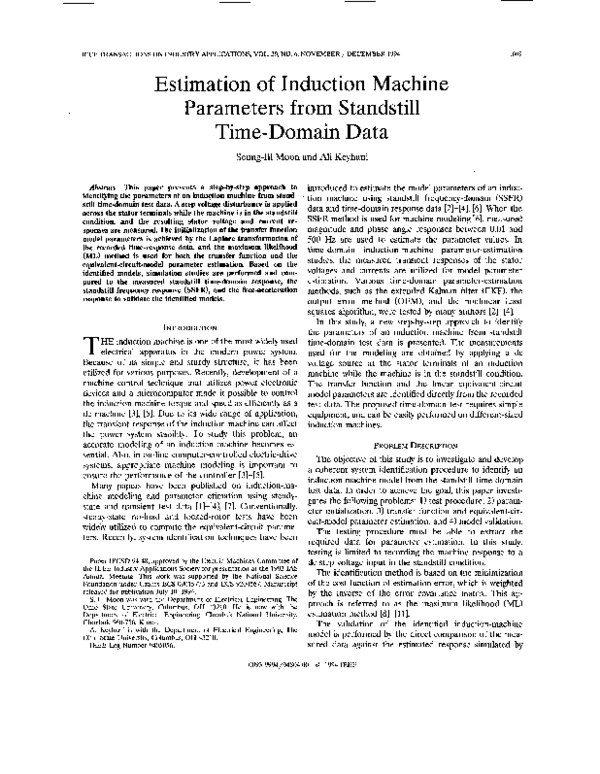 Pdf Estimation Of Induction Machine Parameters From Standstill Time