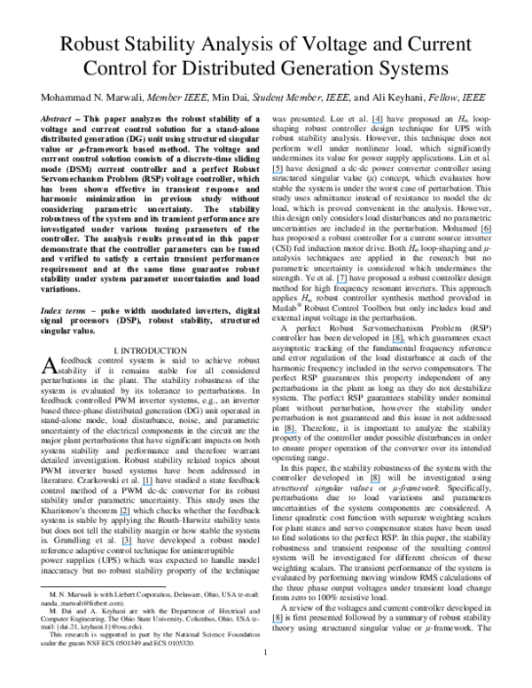 (PDF) Robust Stability Analysis of Voltage and Current Control for Distributed Generation Systems