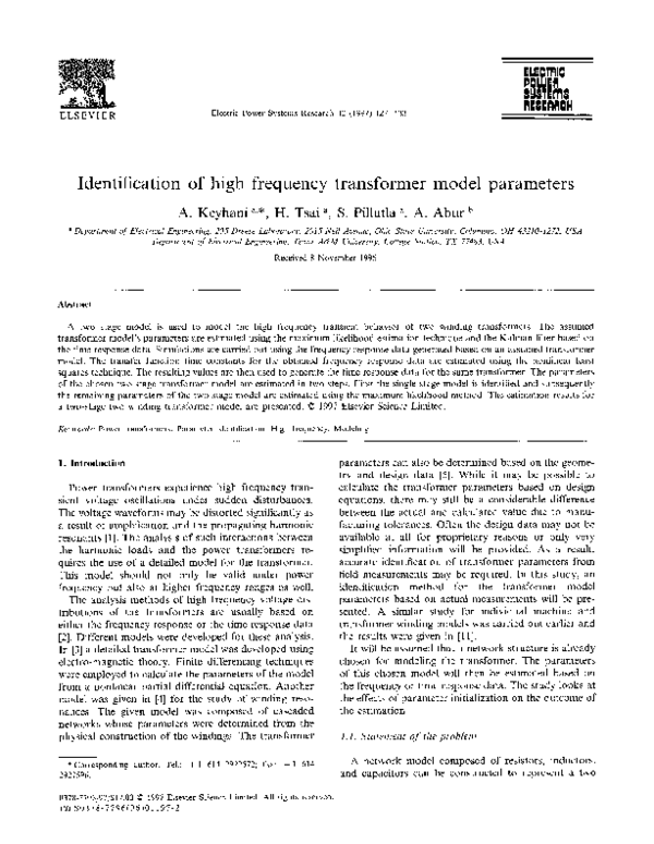 Pdf Identification Of High Frequency Transformer Model Parameters