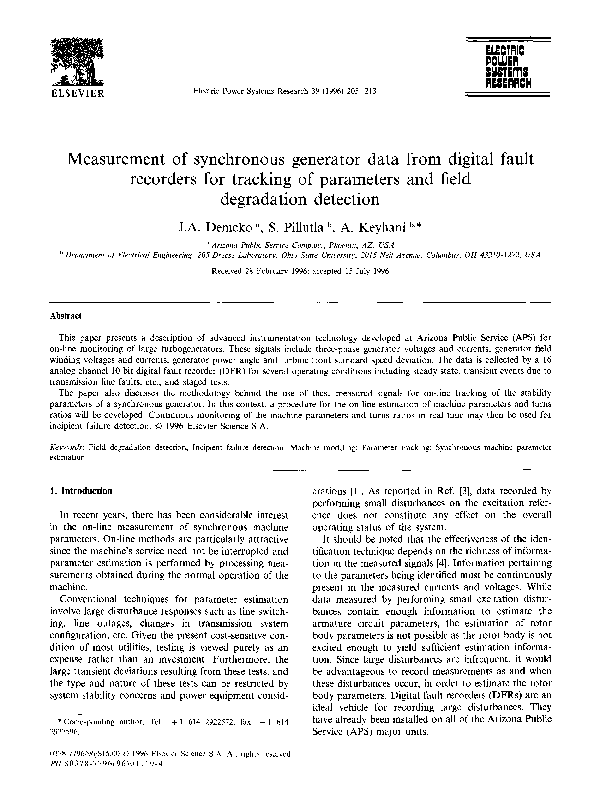 (PDF) Measurement of synchronous generator data from digital fault recorders for tracking of ...