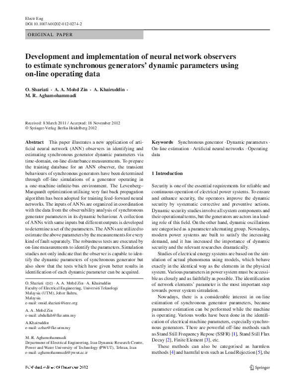 Pdf Development And Implementation Of Neural Network Observers To