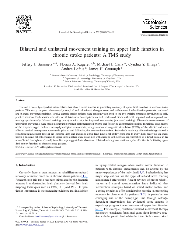 (PDF) Bilateral and unilateral movement training on upper limb function ...