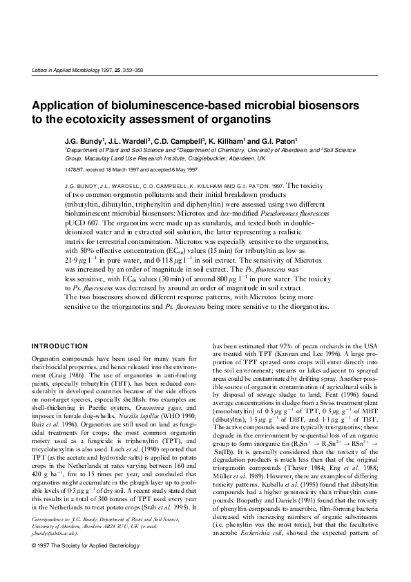 Pdf Application Of Bioluminescence Based Microbial Biosensors To The Ecotoxicity Assessment Of