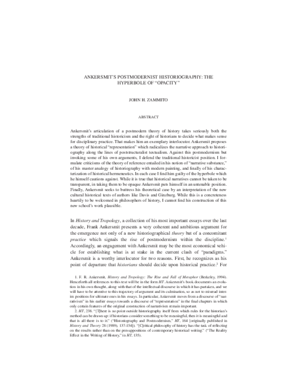 (PDF) Ankersmit's Postmodernist Historiography: The Hyperbole of ...