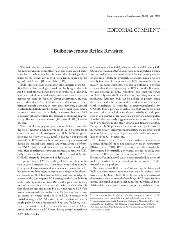 (PDF) Bulbocavernous reflex revisited