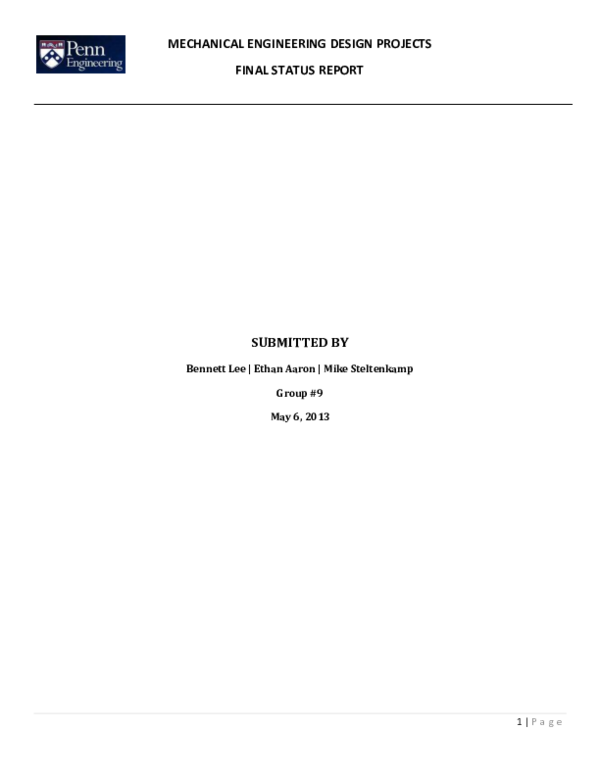 (PDF) MECHANICAL ENGINEERING DESIGN PROJECTS FINAL STATUS REPORT ...