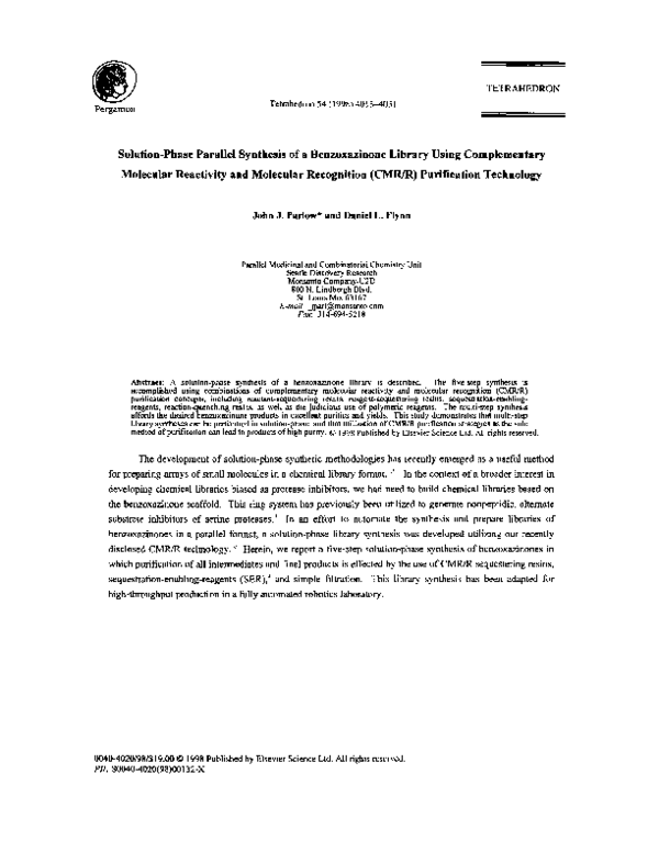 (PDF) Solution-phase parallel synthesis of a benzoxazinone library ...