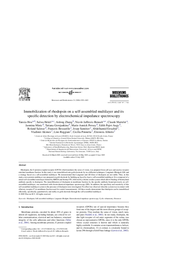 (PDF) Immobilization of rhodopsin on a self-assembled multilayer and its specific detection by ...
