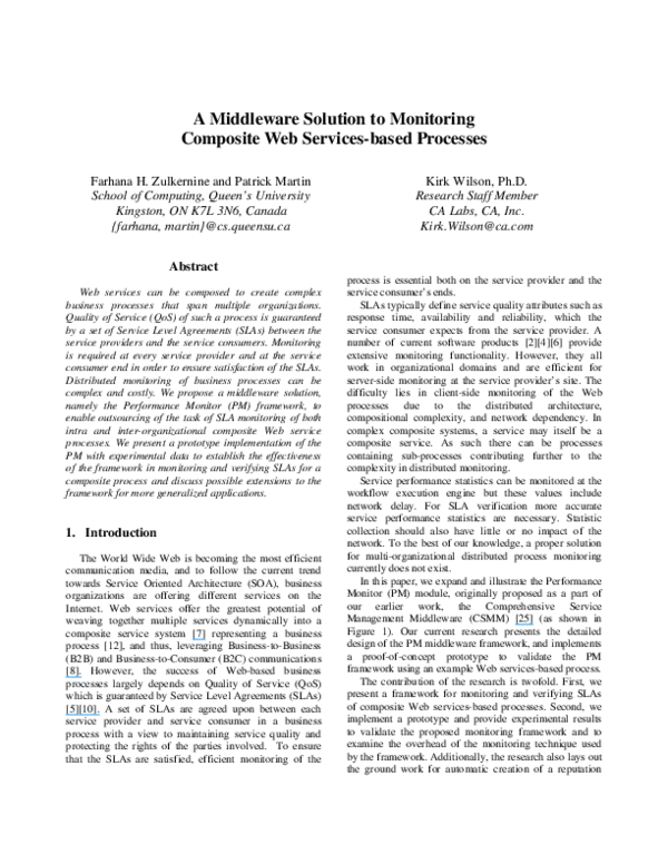 (PDF) A Middleware Solution to Monitoring Composite Web Services-Based Processes