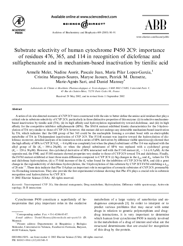 (PDF) Substrate selectivity of human cytochrome P450 2C9: importance of ...