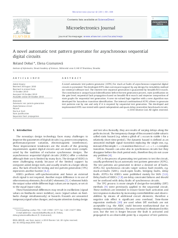 Pdf A Novel Automatic Test Pattern Generator For Asynchronous Sequential Digital Circuits
