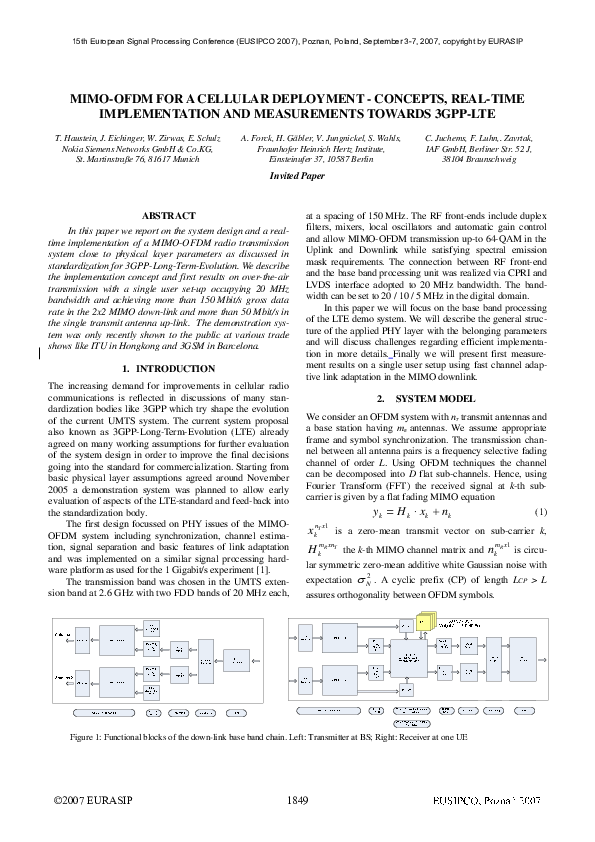 Pdf Mimo Ofdm For A Cellular Deployment Concepts Real Time Implementation And Measurements