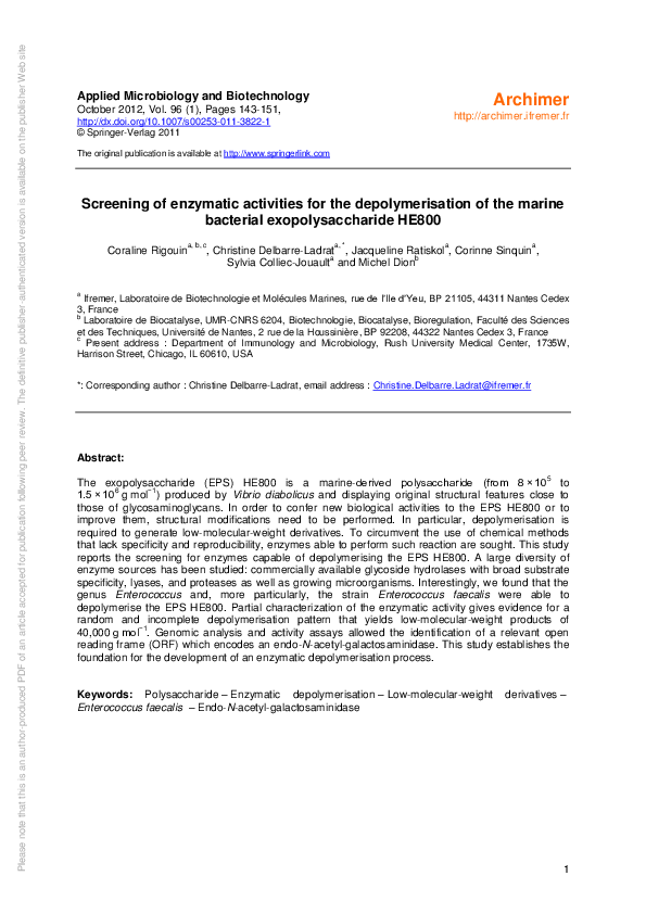 (PDF) Screening of enzymatic activities for the depolymerisation of the ...