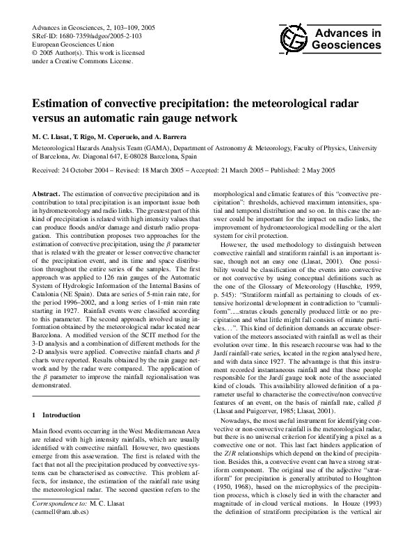 (PDF) Estimation of convective precipitation: the meteorological radar versus an automatic rain ...