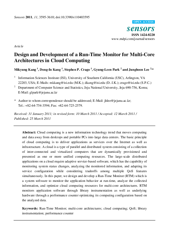 Pdf Design And Development Of A Run Time Monitor For Multi Core Architectures In Cloud Computing