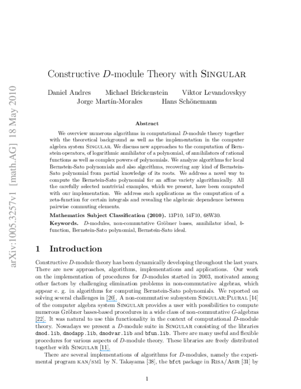 Pdf Constructive D Module Theory With Singular