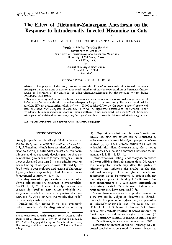 (PDF) The Effect of Tiletamine-Zolazepam Anesthesia on the Response to ...